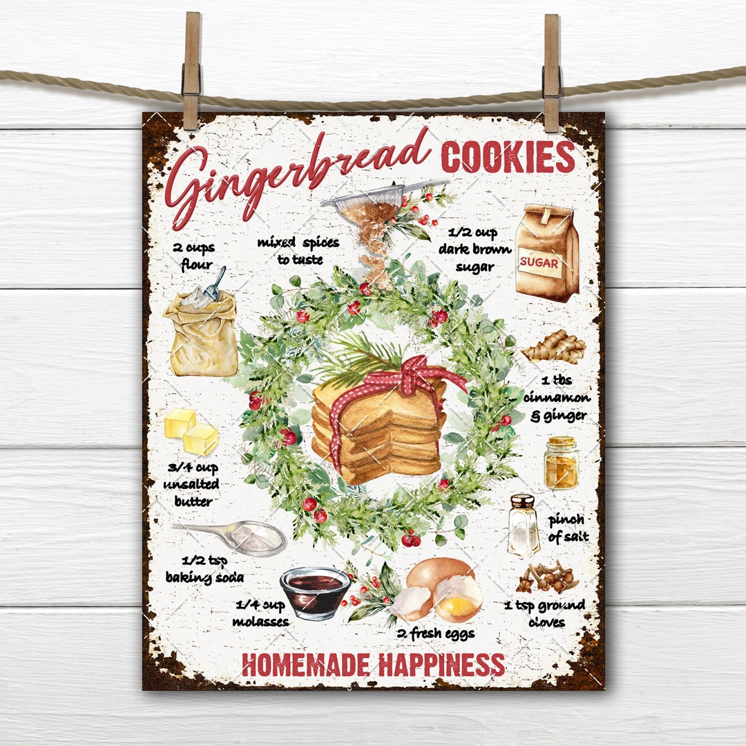 Christmas Gingerbread Cookies Recipe Digital Print Ingredients, DIY ...
