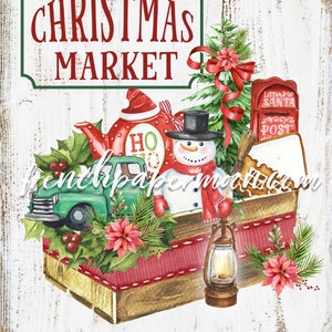 Digital Christmas Sign, Xmas Market, Xmas Toys, Snowman, Tree, Wreath ...