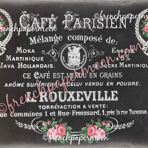 Chalkboard French Cafe, Shabby Vintage Roses, French Kitchen Sign Print ...