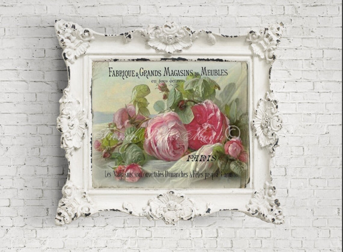 French Shabby Chic Digital Roses, Vintage French Collage Sheet, Vintage ...