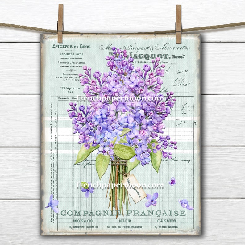 French LILACS Printable Vintage-style Lilacs Floral Bouquet - Etsy