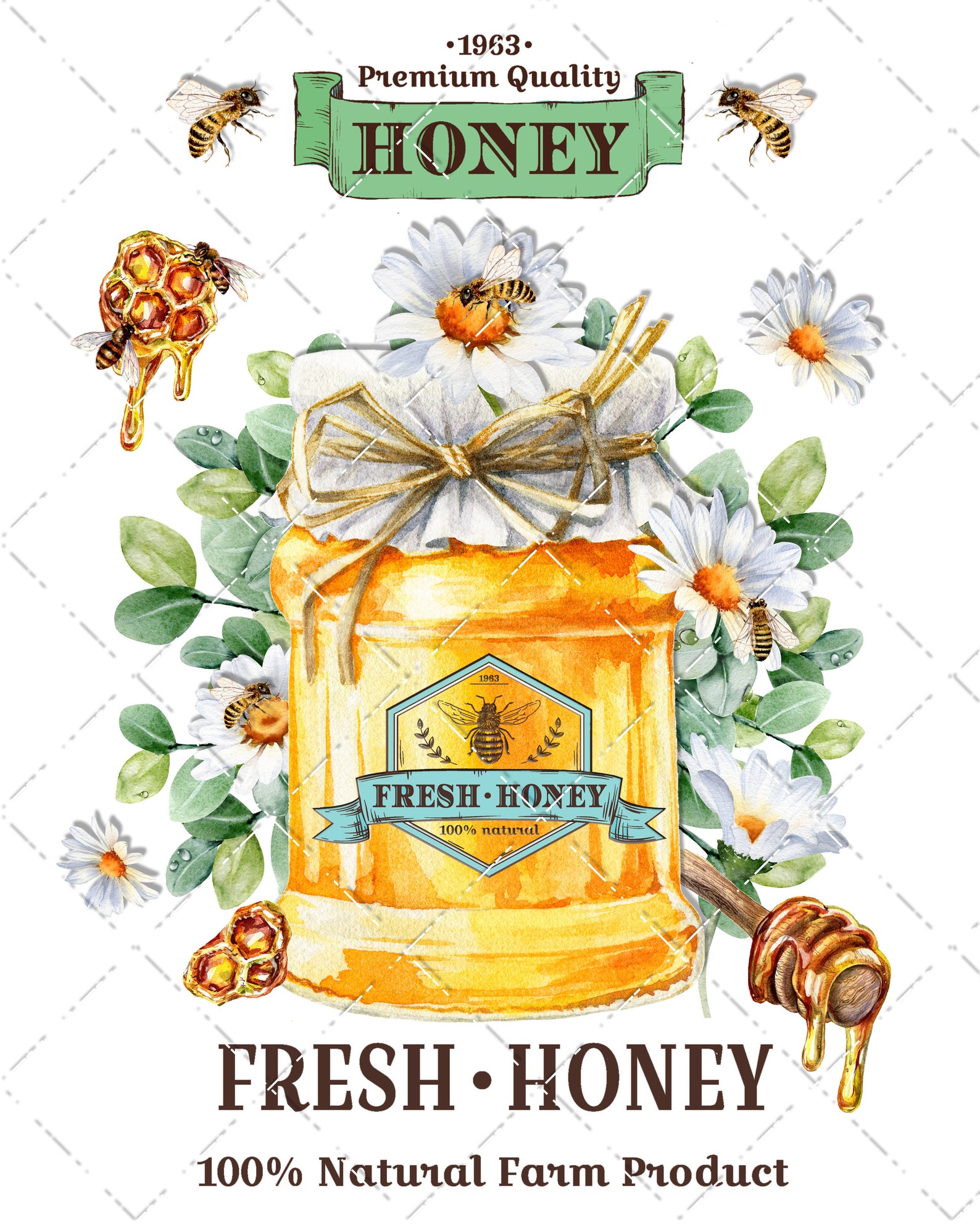 Honey DIY Sign, Farmhouse Honey Jar, Daisies, Bees, Honeycomb, Fabric ...
