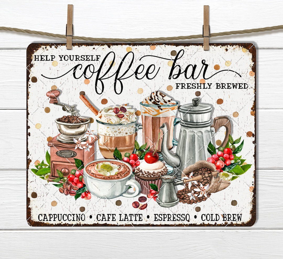 Farmhouse Kitchen Coffee Bar, DIY Coffee Sign, Coffee Drink, Coffee ...
