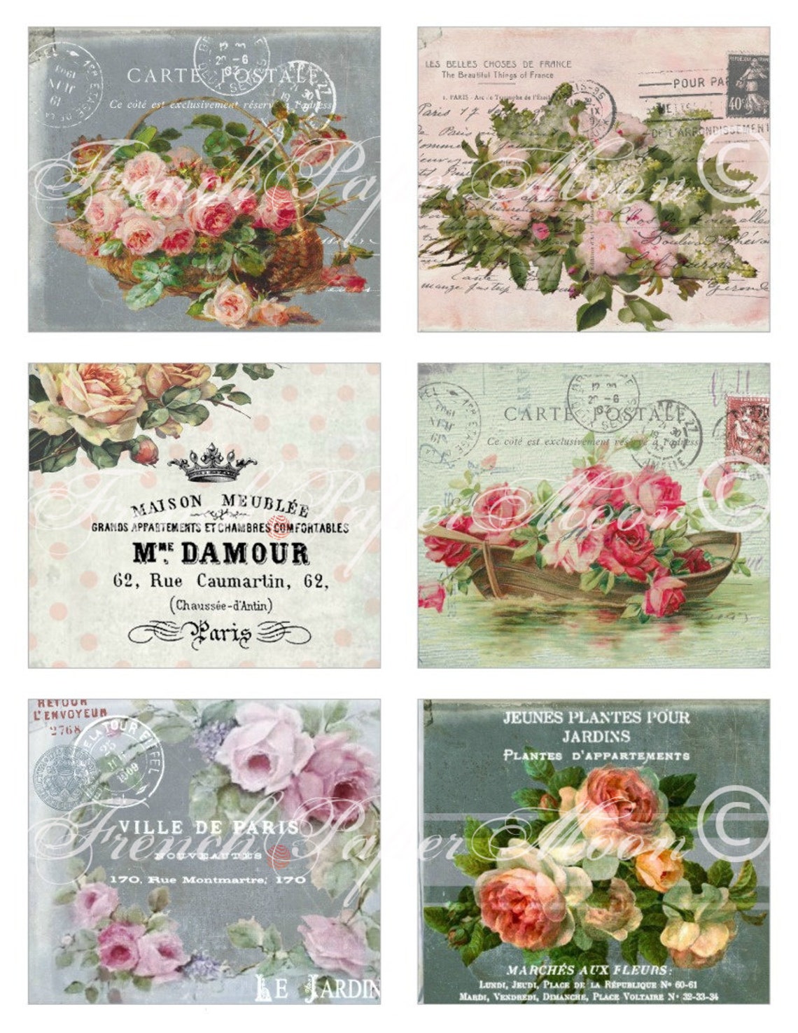 French Digital Tags, Vintage Digital Carte Postale, Tag Collection ...