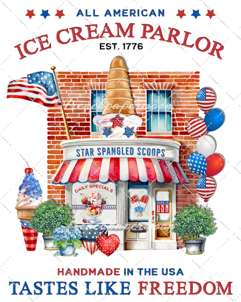 4th of July Patriotic Ice Cream Parlor Star Spangled DIY Sign Red White ...
