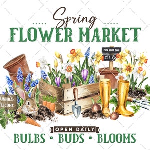 Spring Flower Market DIY Sign, Bunny Garden, Spring Bulbs, Fabric ...