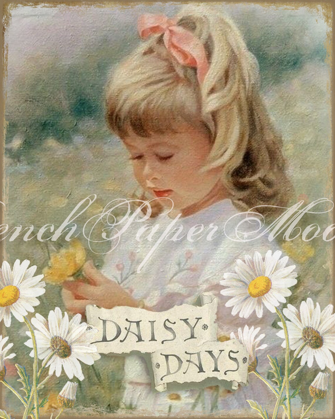 Vintage Springtime Collage Sheet, Shabby Vintage Girl, Daisies, Pillow ...