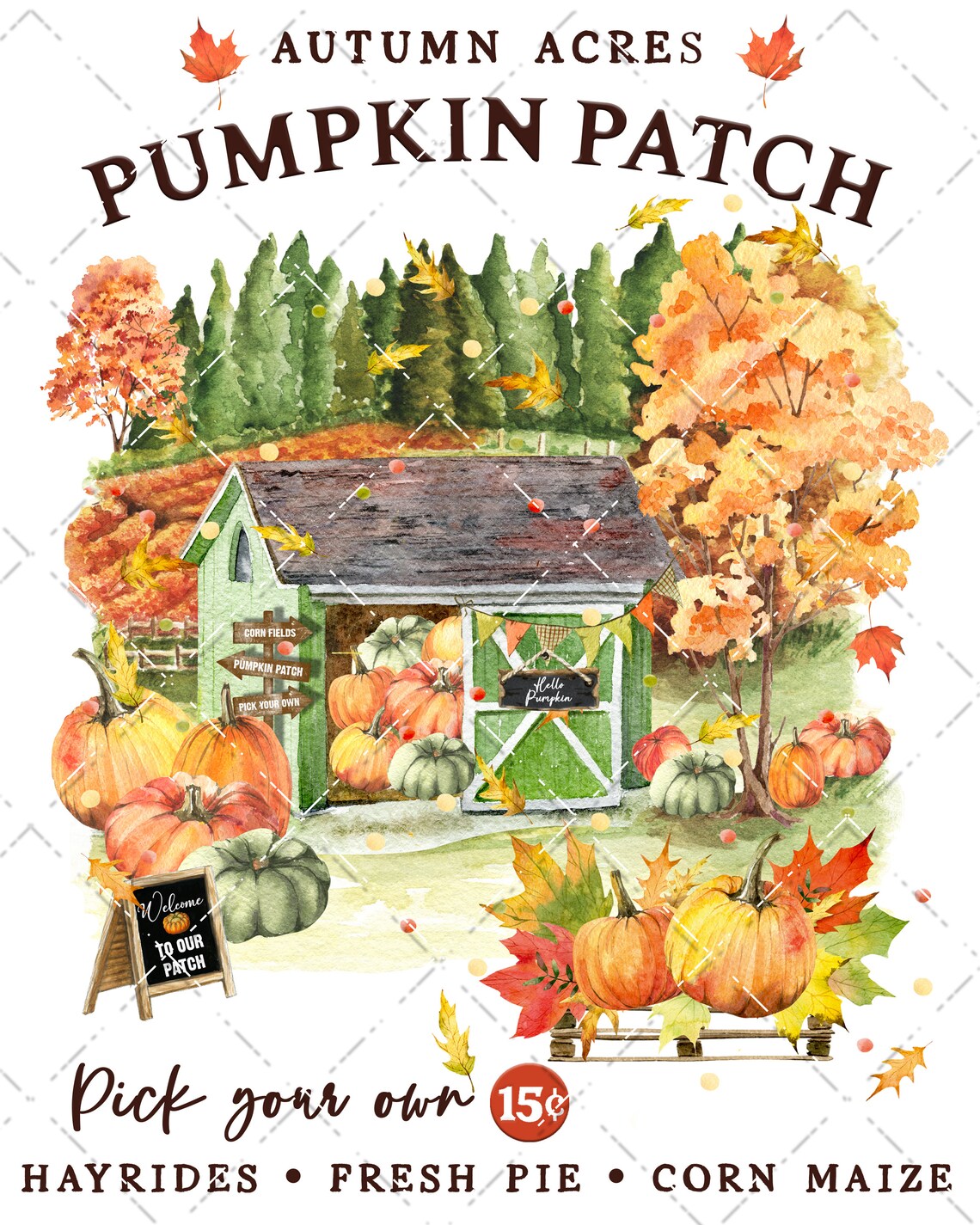 Pumpkin Patch Pick Your Own Autumn Digital Print Autumn Scene - Etsy