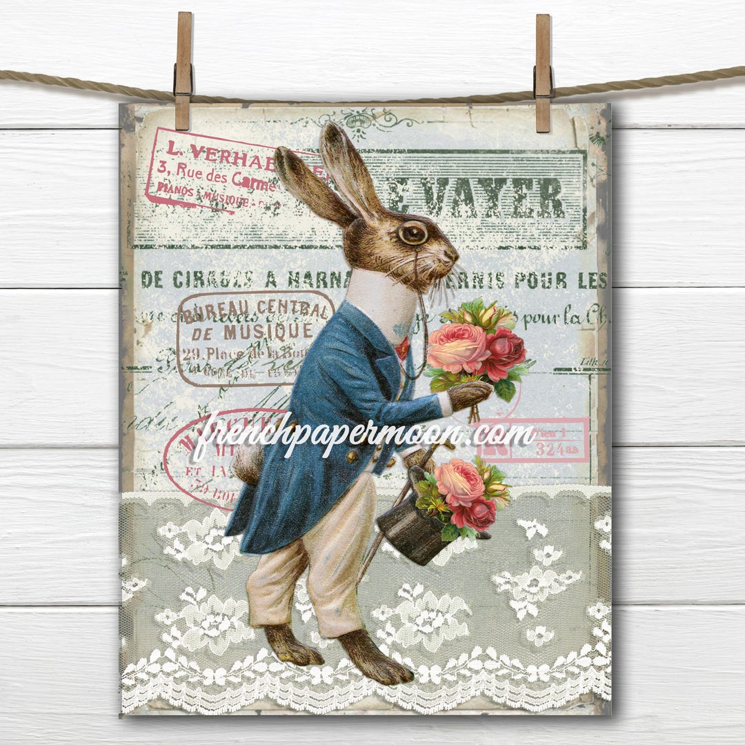 French Vintage Easter Rabbit Large Image Instant Digital Download ...