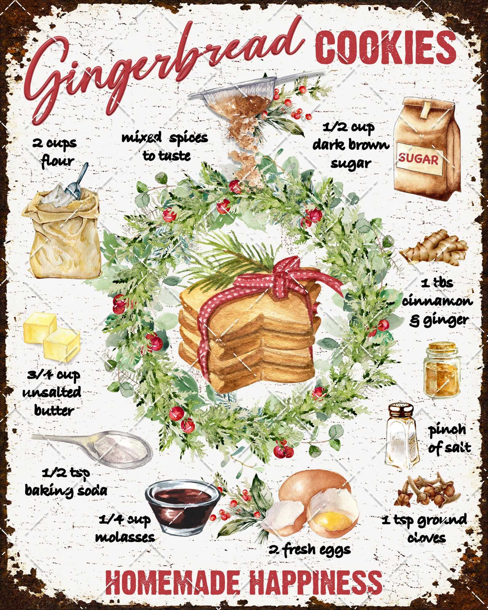 Christmas Gingerbread Cookies Recipe Digital Print - Etsy