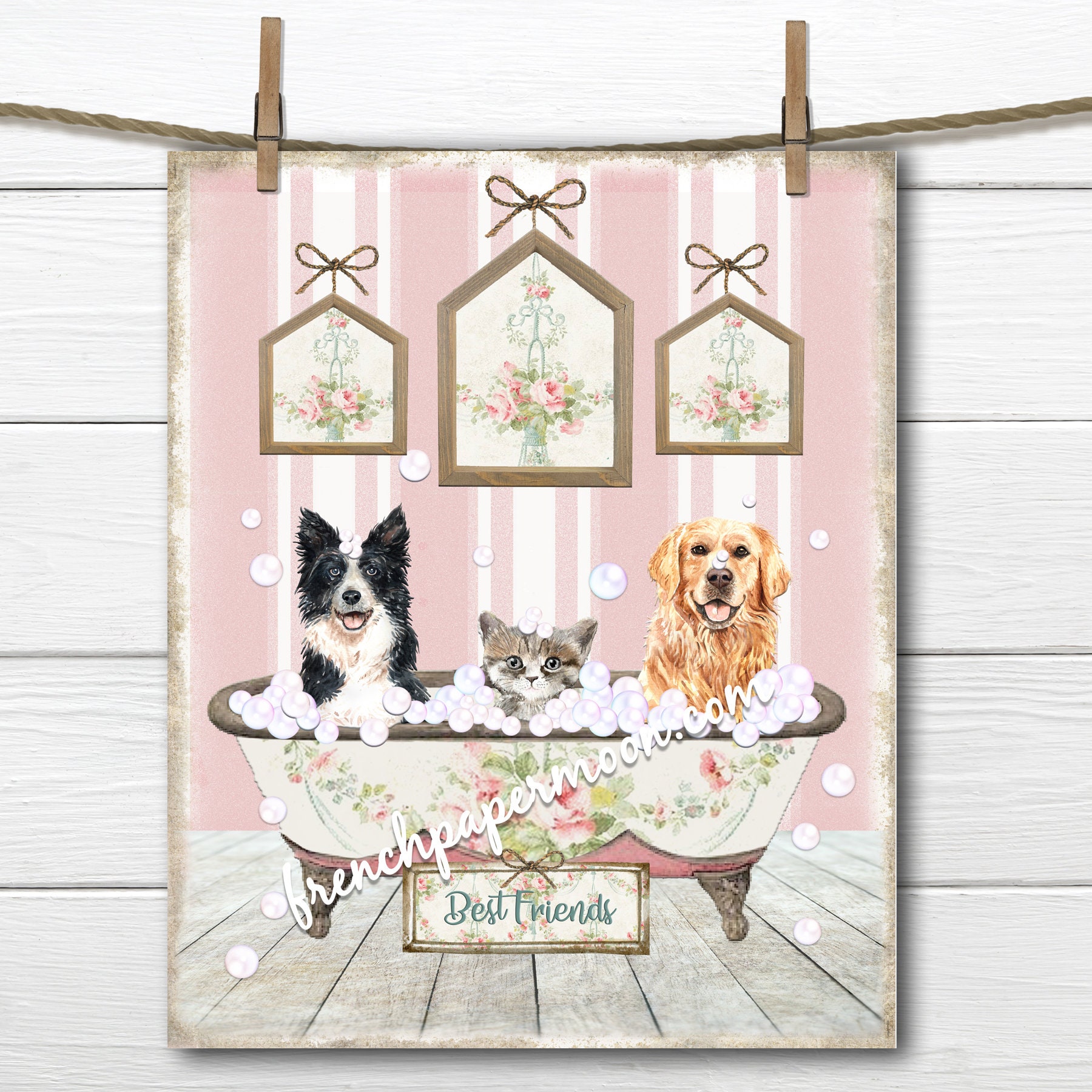 Bathtime Pets, Vintage Bathtub, Dogs, Cat, Bubble-Bath, Best Friends ...