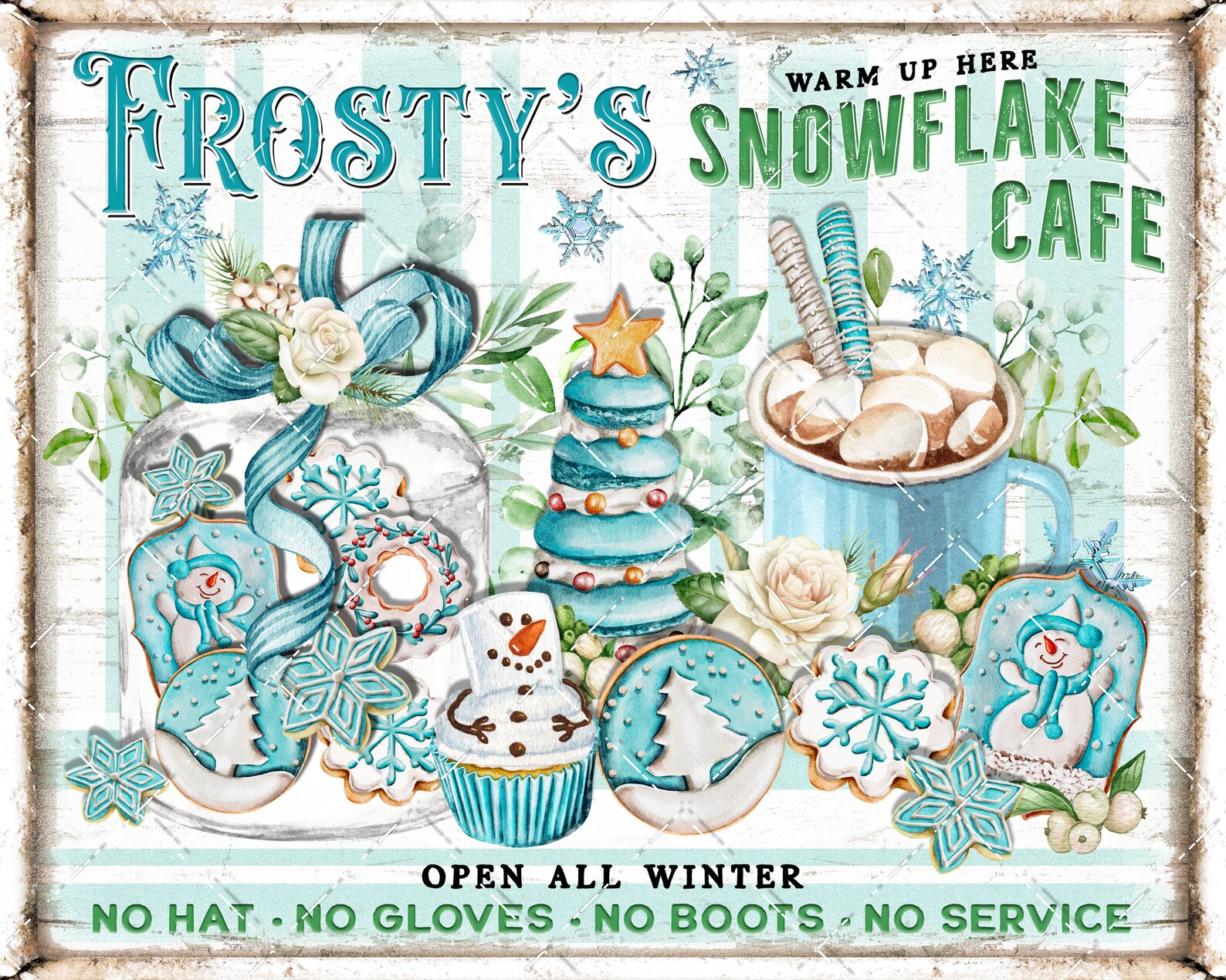 Frosty's Snowflake Cafe Teal Christmas Digital Art Print Cookies Hot ...