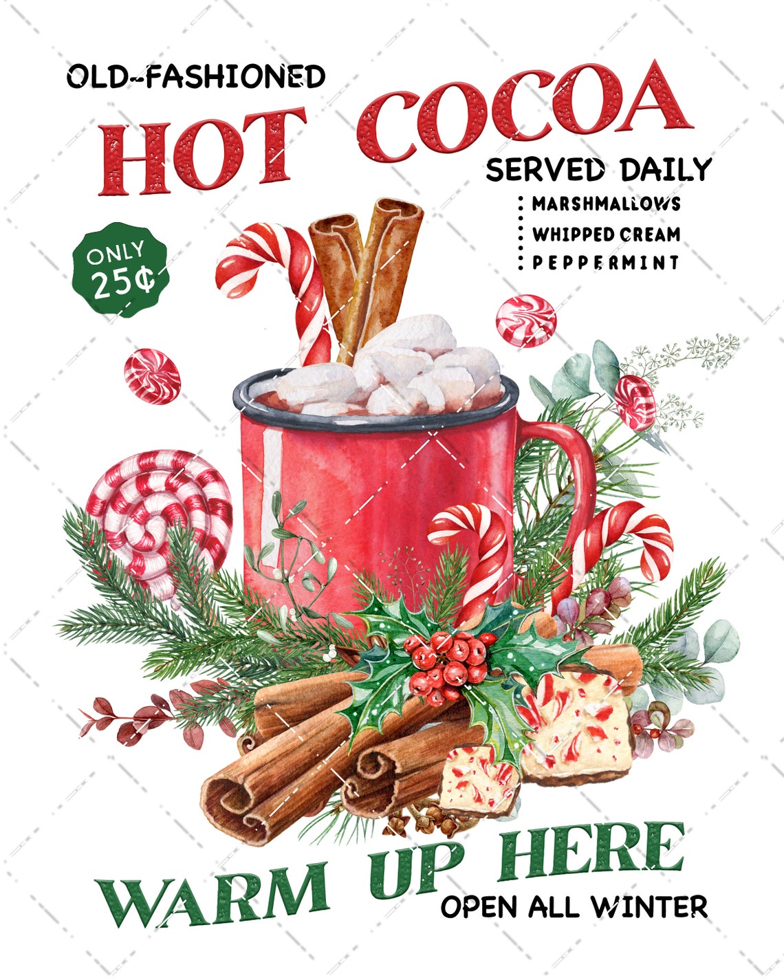 Hot Cocoa Christmas Sign Digital Christmas Candy Red Mug - Etsy