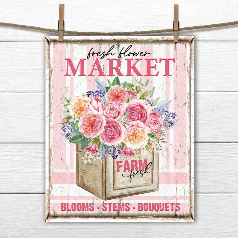 Farmhouse Roses Farm Fresh Flower Market DIY Sign Pastel - Etsy
