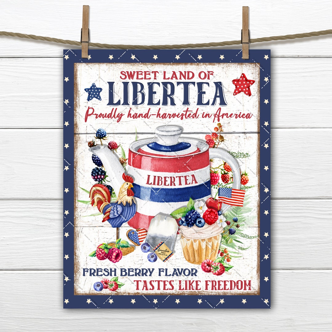 Patriotic DIY Sign, 4th of July Tea Party, Patriotic Teapot, Cupcake ...