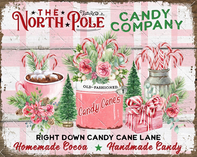 North Pole Candy Cane Company Pink Christmas Cocoa Sweets Confectionary ...