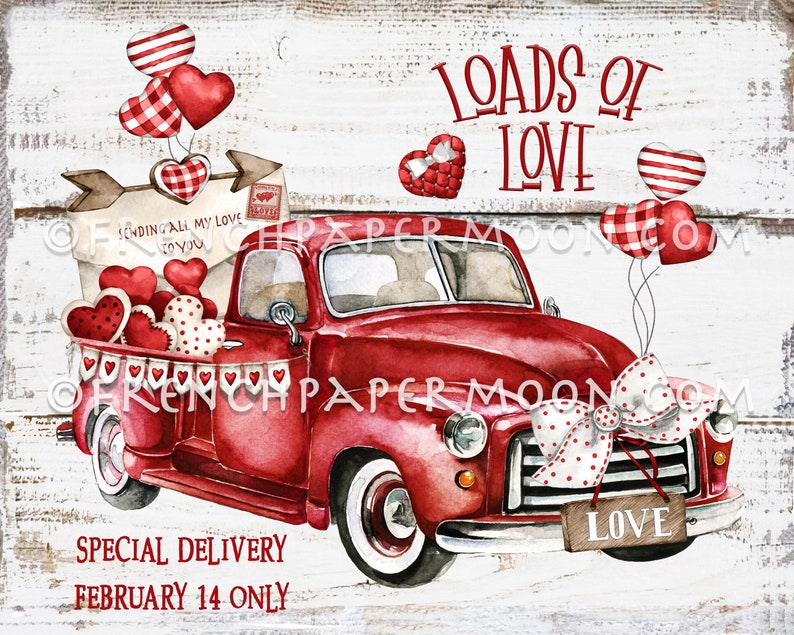 Red Valentine Truck DIY Valentine Sign Loads of Love - Etsy