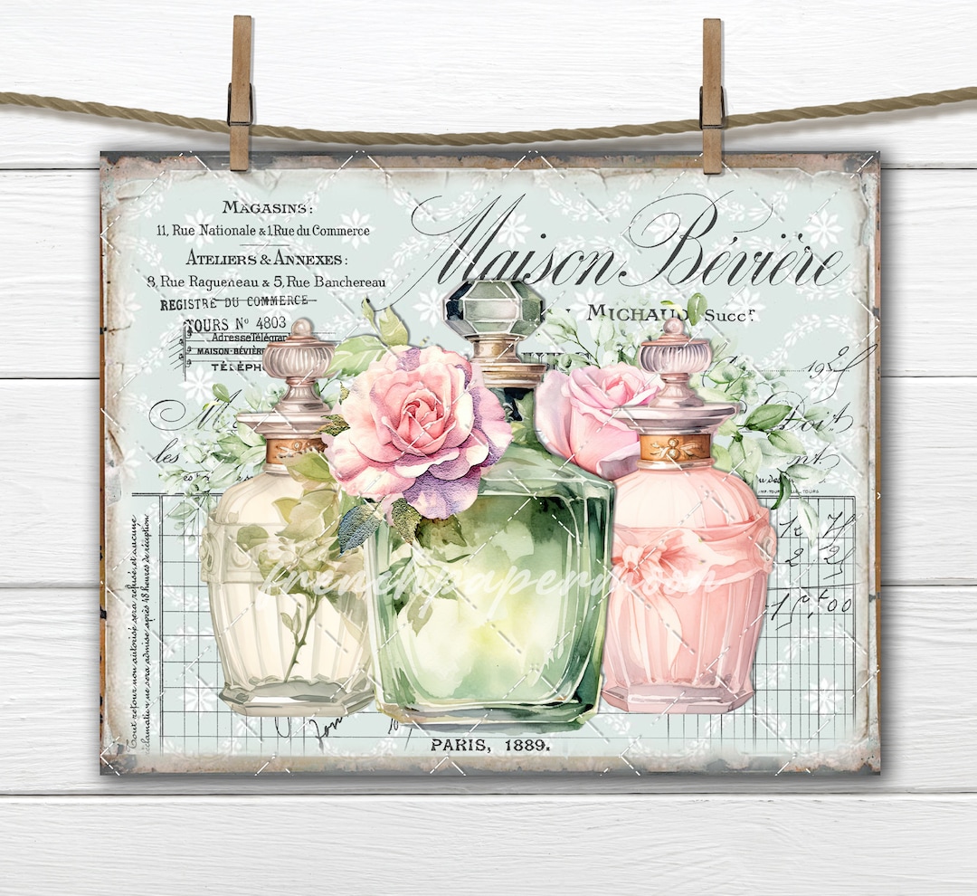French Perfume Bottle Ephemera Digital Romantic Home Decor Shabby ...