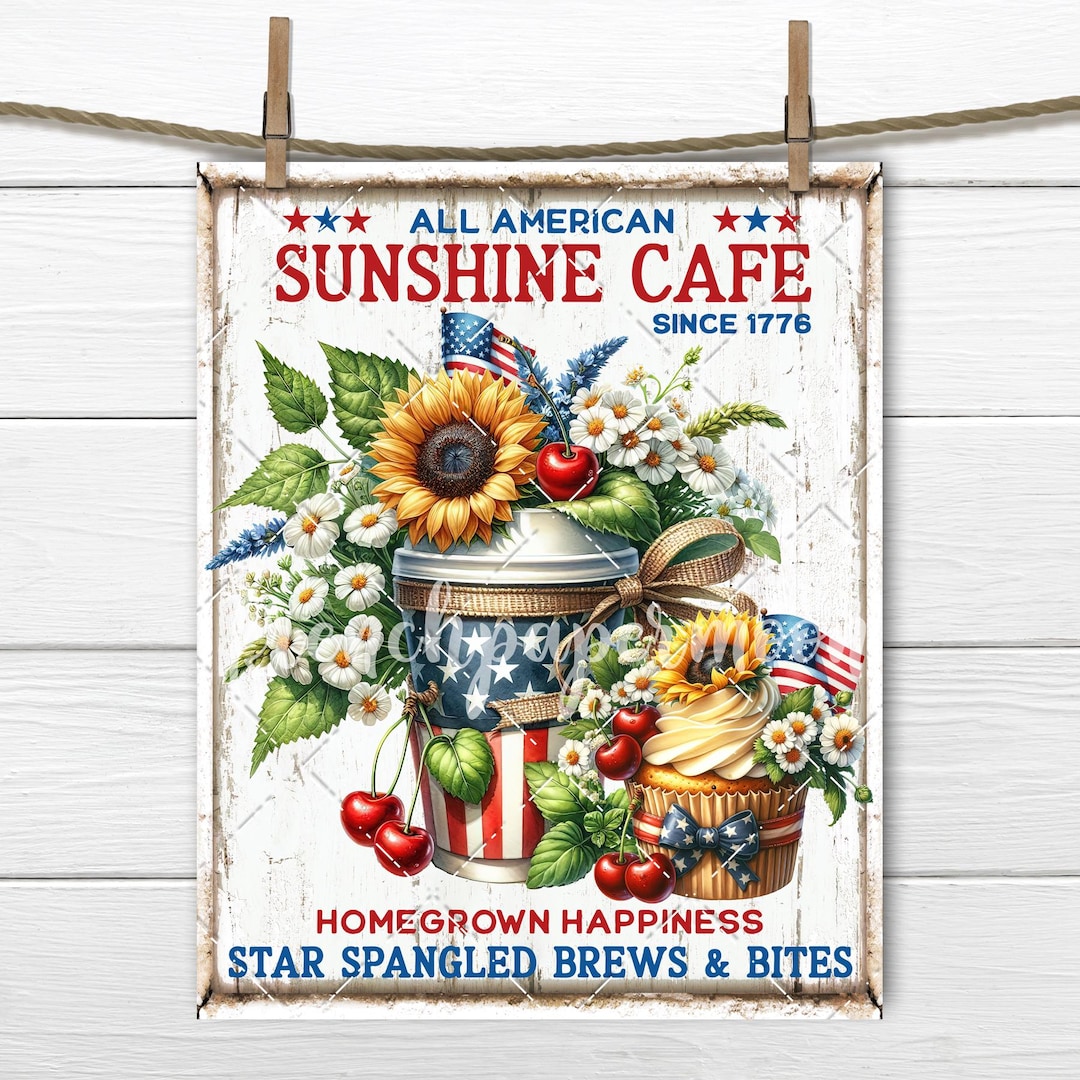 Farmhouse 4th of July Cafe Patriotic Coffee, Cupcake, Floral Coffee ...