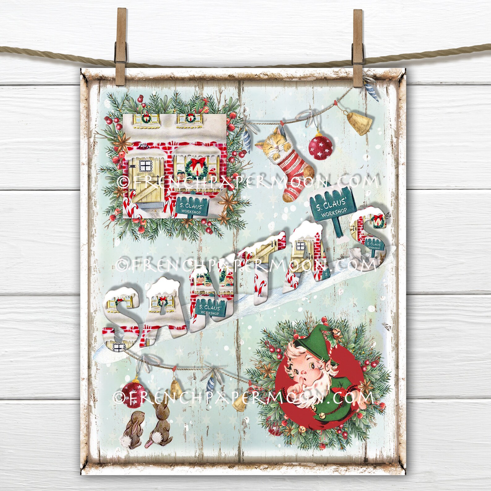 Santas Workshop, North Pole Christmas, Digital Christmas Sign, Retro ...