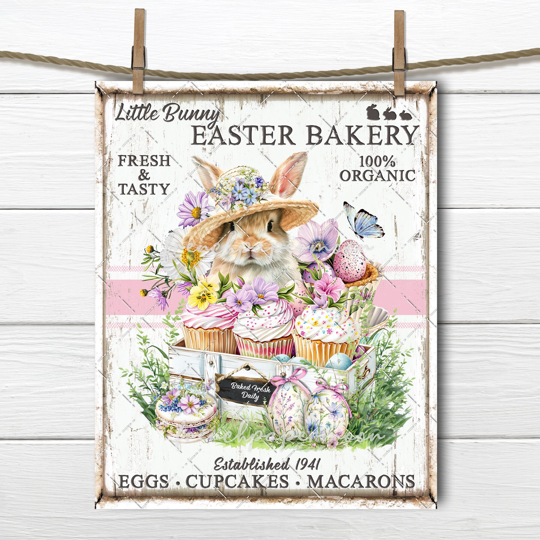 Farmhouse Easter Bunny Bakery Spring Flowers Cupcakes Macarons Eggs DIY ...