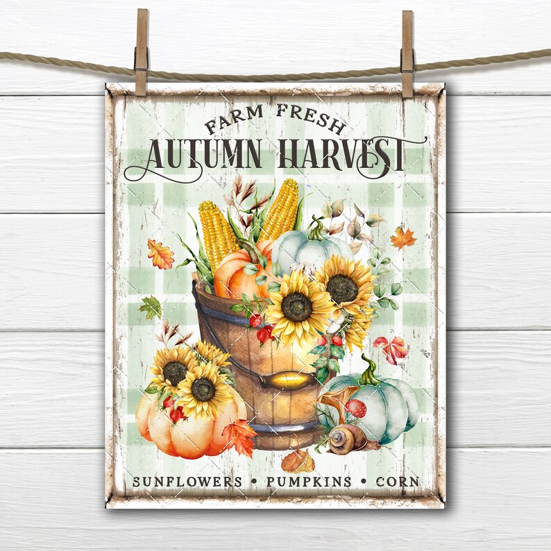 Autumn Harvest DIY Sign Sunflowers Pumpkins Wooden Bucket - Etsy