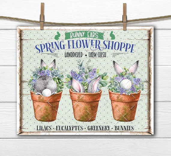 Spring Bunny DIY Sign Flower Shop Bunny Market Potted | Etsy