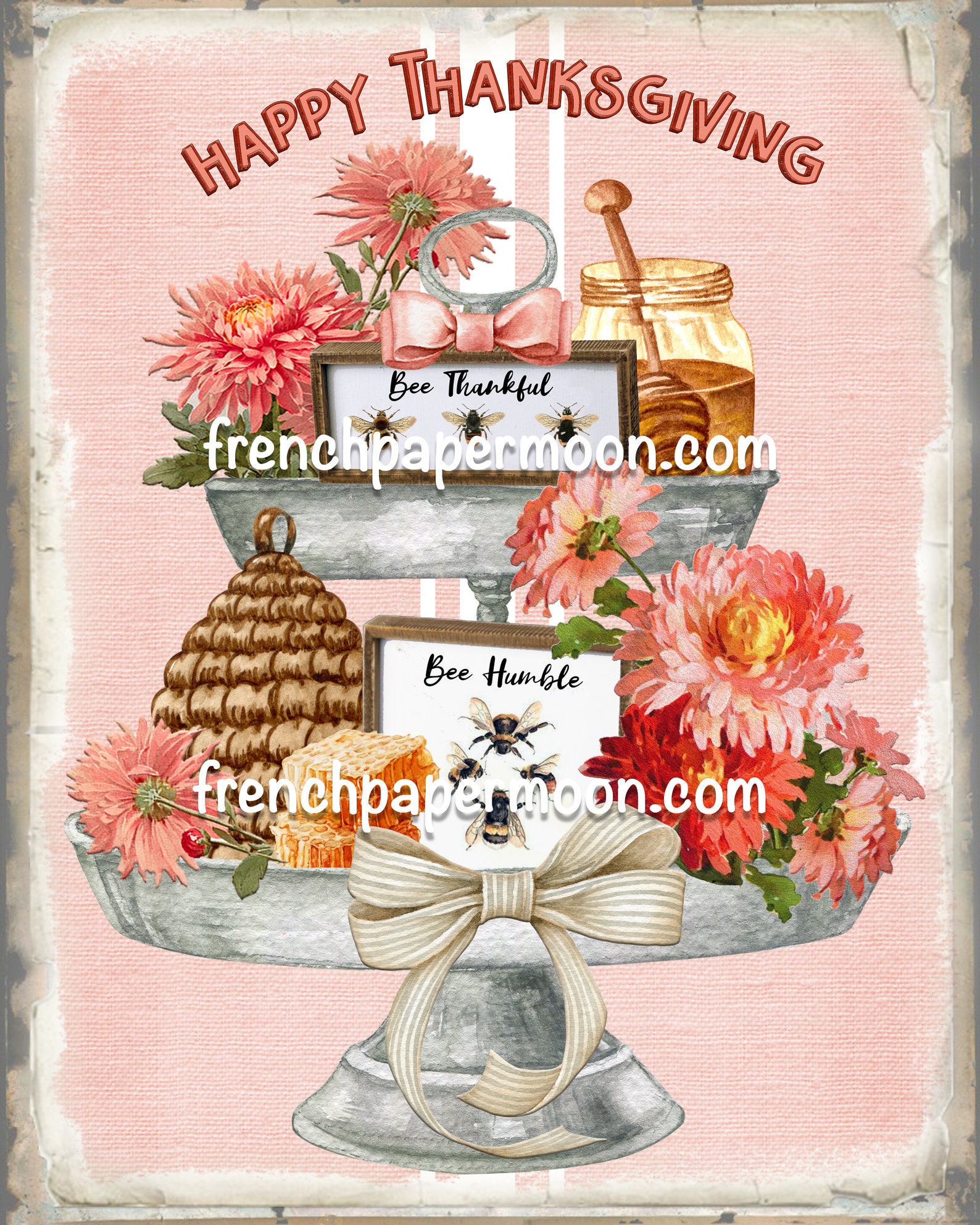 Thanksgiving Tiered Tray Digital, Bee Thankful, Bees, Flowers, Honey ...