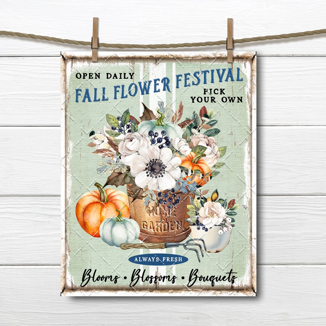 Fall Flower Festival Market Pumpkins Orange Blue White, DIY Fall Sign ...