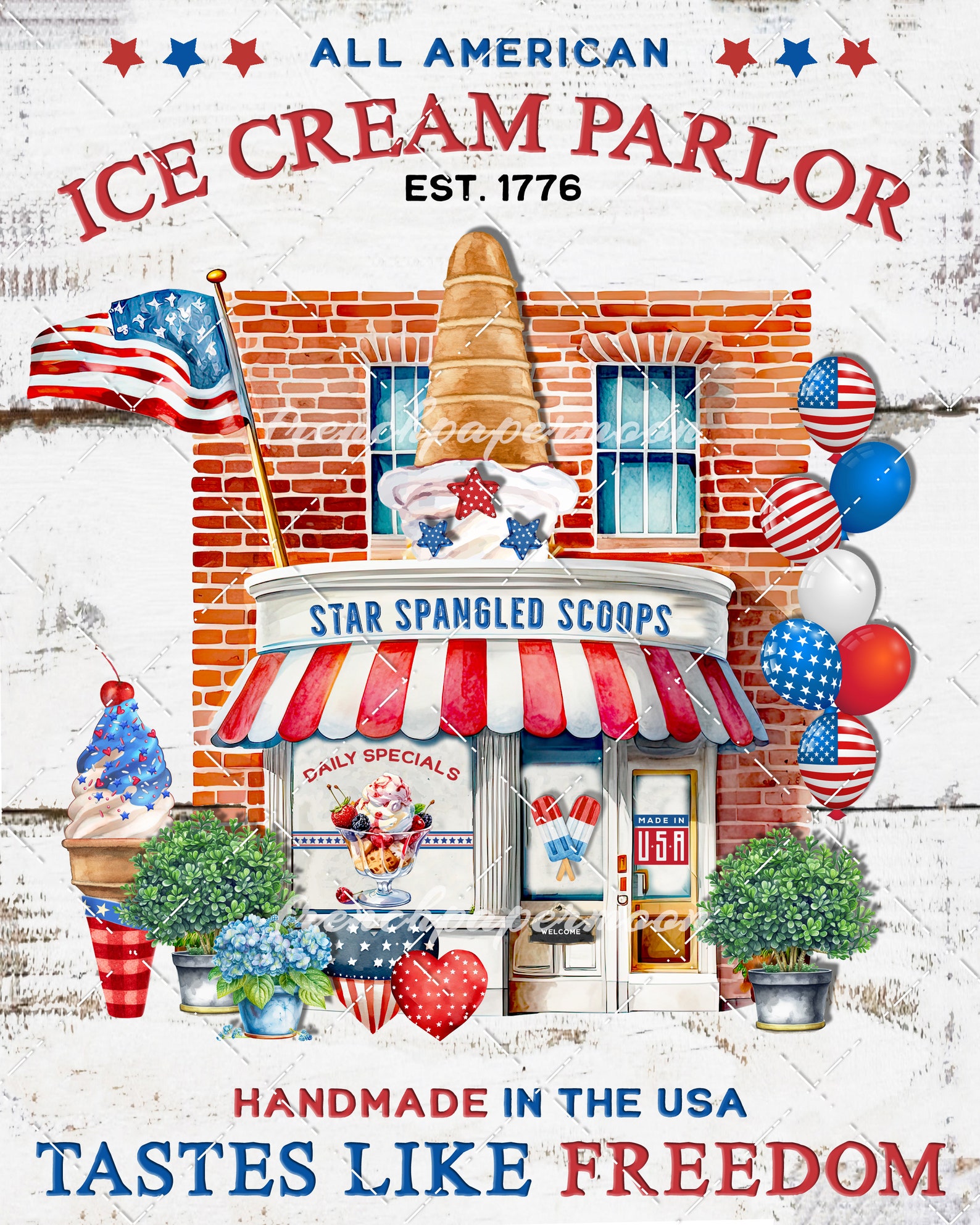 4th of July Patriotic Ice Cream Parlor Star Spangled DIY Sign Red White ...
