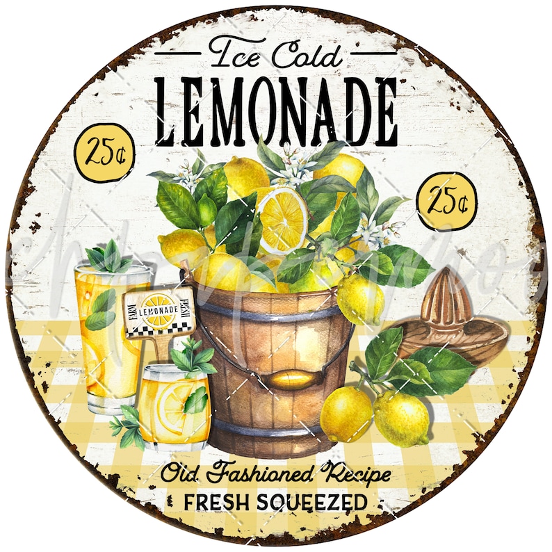 Lemonade Sublimation Circle Farmhouse Lemon Bucket Summer DIY Round ...