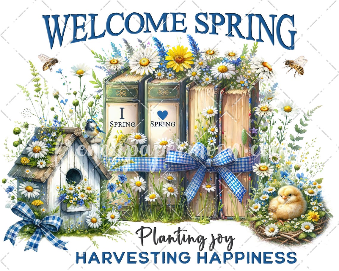 Farmhouse Welcome Spring, I Love Spring Books Flowers, Yellow Blue ...