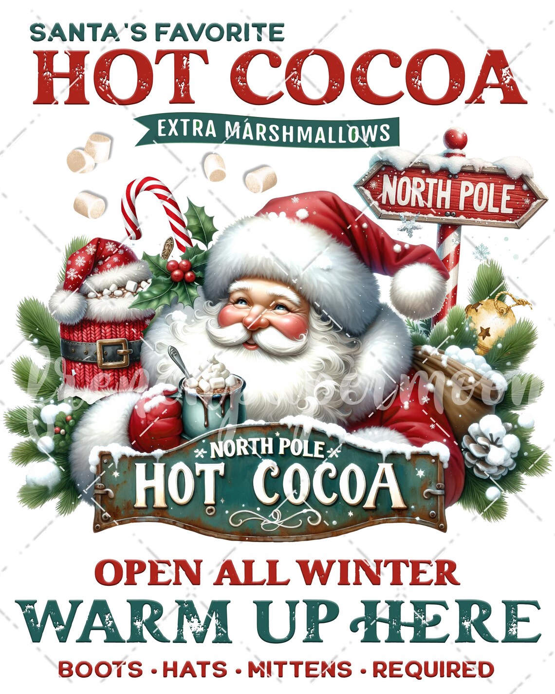 North Pole Hot Cocoa, Santa Brand DIY Xmas Sign, Pillow Image, Wall ...