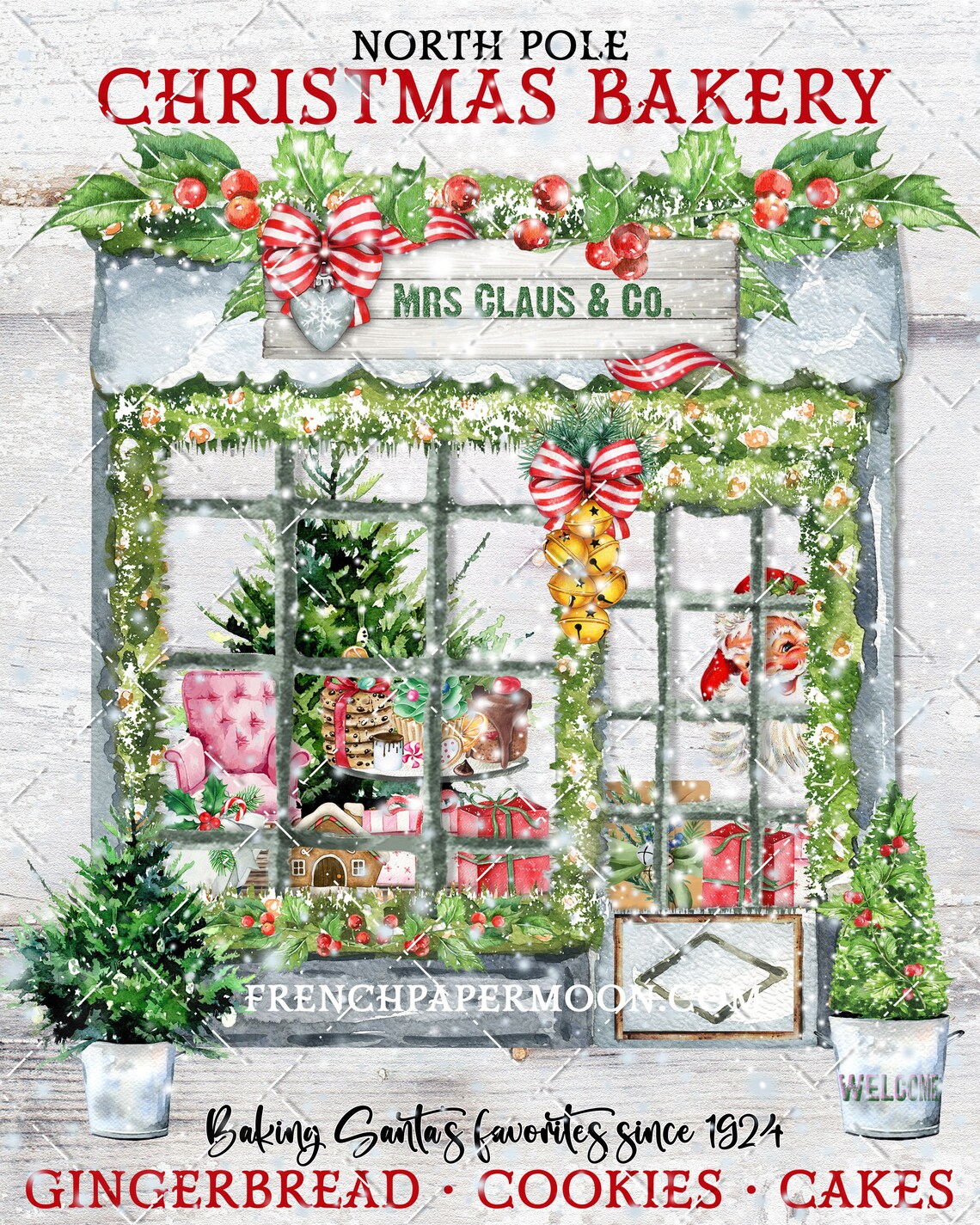 Mrs Claus Christmas Bakery North Pole Window Santa Printable - Etsy