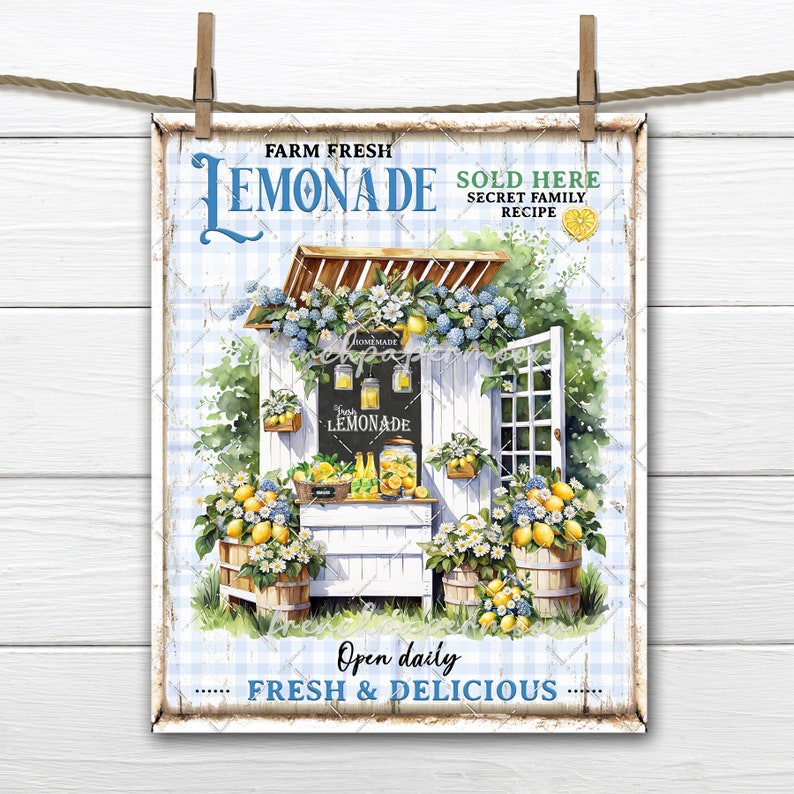 Farmhouse Lemonade Stand Fresh Squeezed Lemons DIY Summer Sign Fabric ...