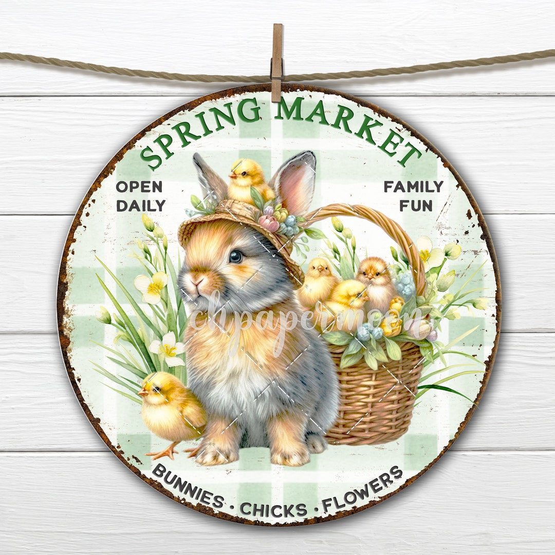 Farmhouse Spring Market Circle Digital PNG Bunny Chic DIY Sign ...