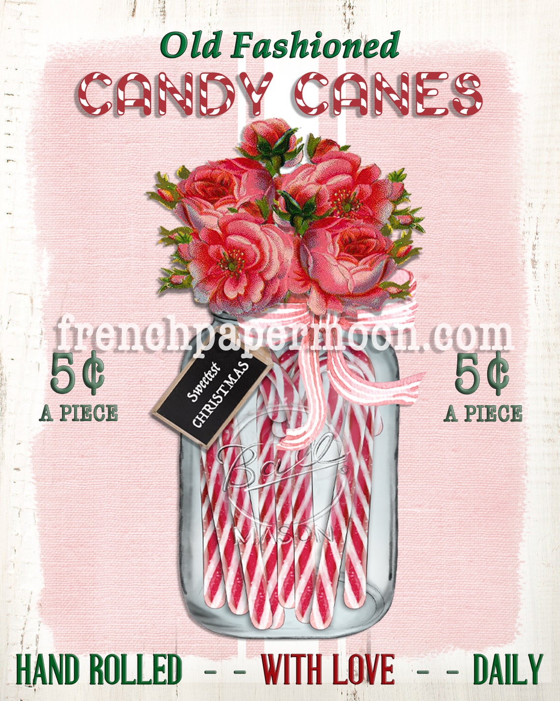 Candy Cane, Old Fashioned, Hand Rolled, Christmas Candy, Pink Xmas ...