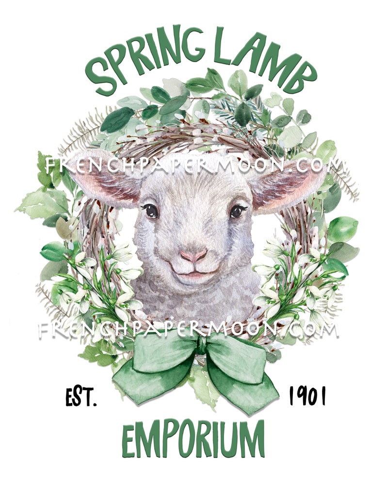 Spring Lamb, Digital, Easter Lamb, Spring Wreath, Snowdrops, Plaid ...