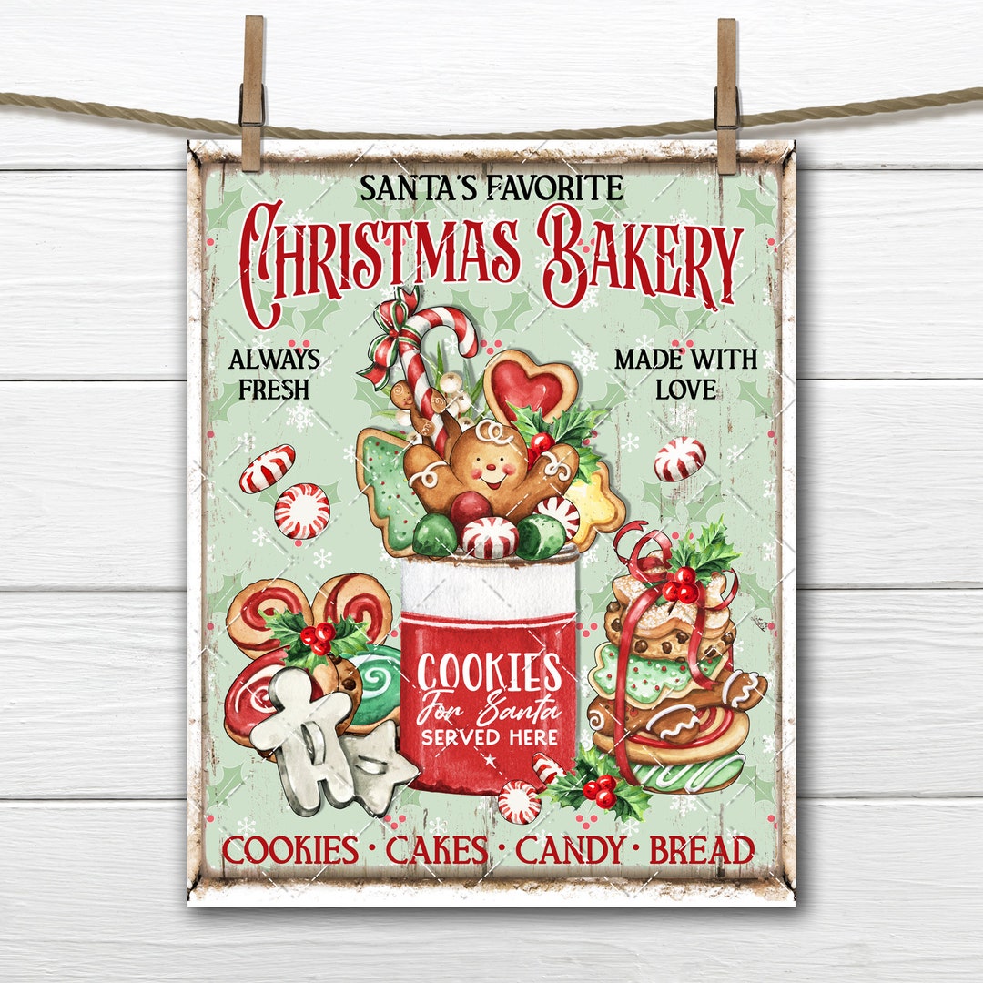 Christmas Bakery Gingerbread Sign Santa Cookies Candy Cakes Xmas Home ...