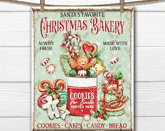 Gingerbread Bakery DIY Christmas Sign, Winter Drink Cupcake Cocoa Holly ...