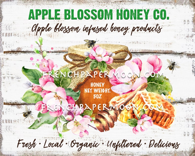 Apple Blossom Honey, Digital, Farmhouse, DIY Honey Sign, Organic Honey ...
