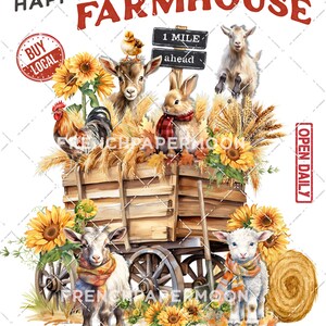 Fall Farmhouse Wagon Cute Farm Animals Hayrides Sunflowers Wheat DIY ...