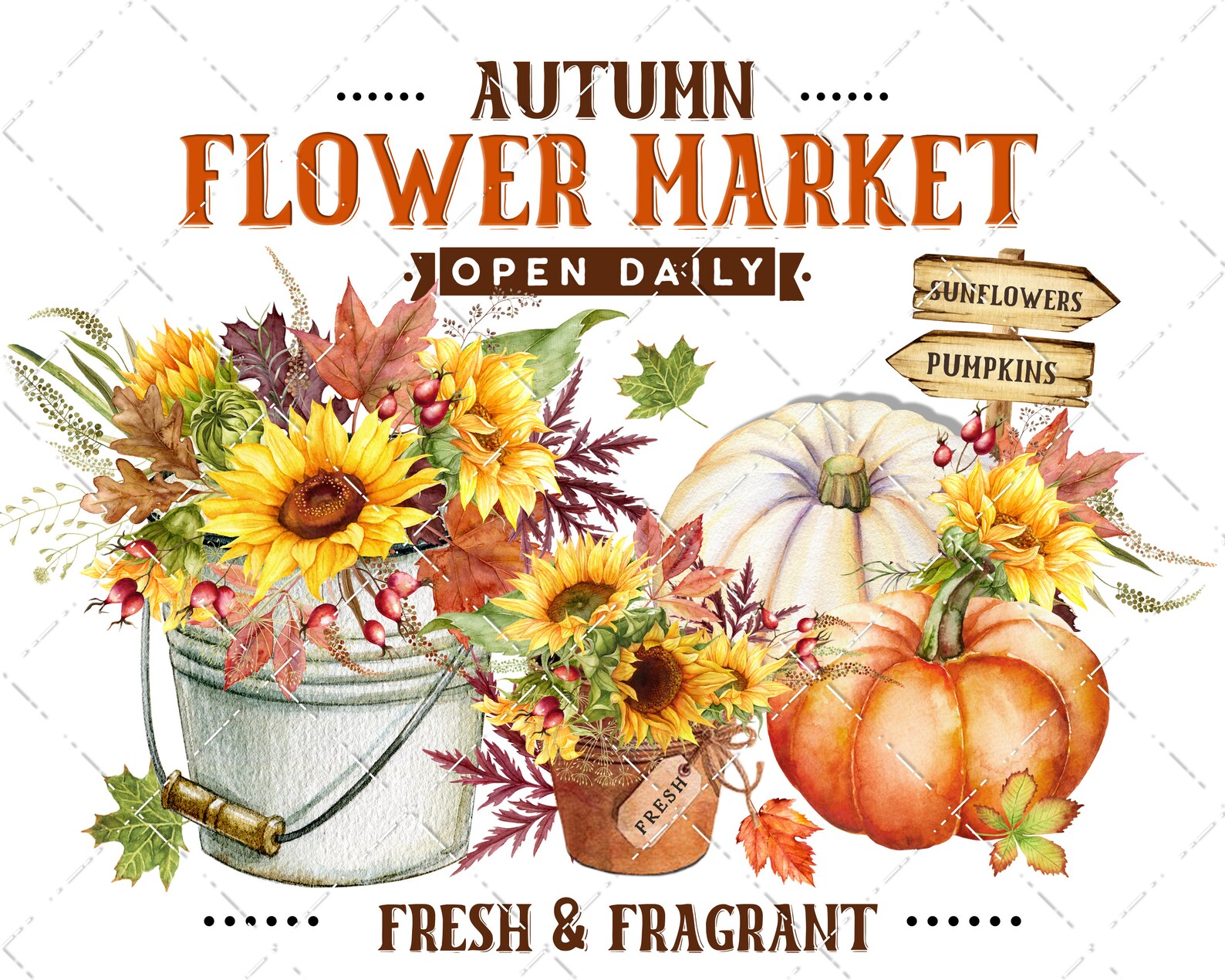 Fall Market Sunflowers Pumpkins Autumn Floral DIY Sign - Etsy