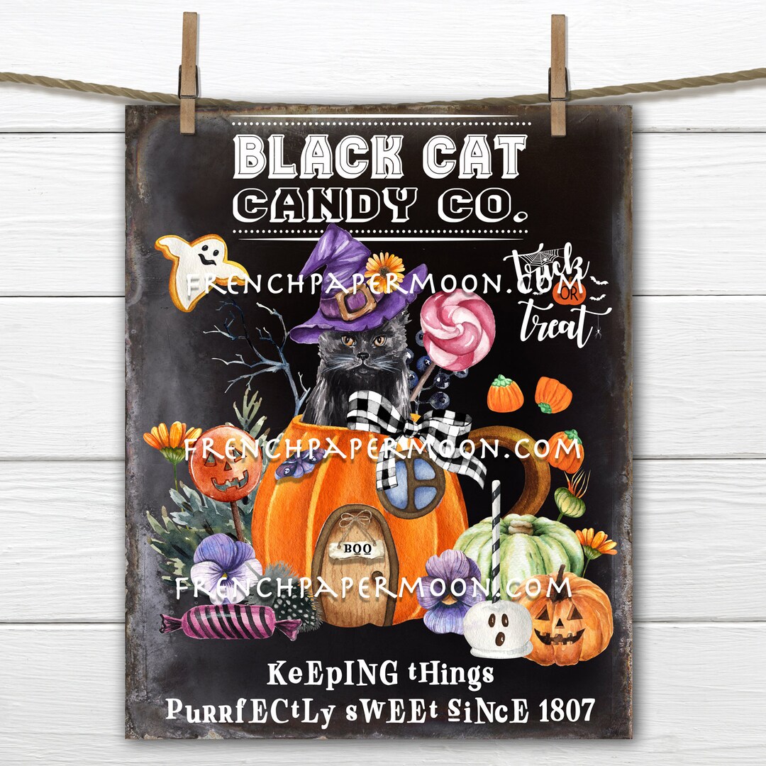 Halloween Black Cat Candy Company, Pumpkin Mug, Halloween Candy, Decor ...
