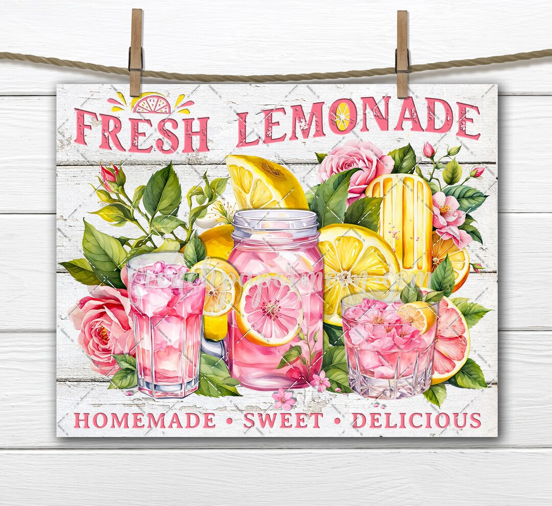 Pink Lemonade Drinks Summer DIY Sign Tiered Tray Decor Sublimation ...