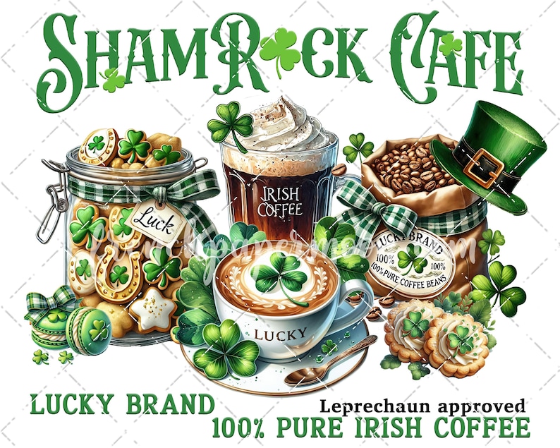 Shamrock Cafe, St Patrick's Day Irish Coffee Sublimation, Digital ...