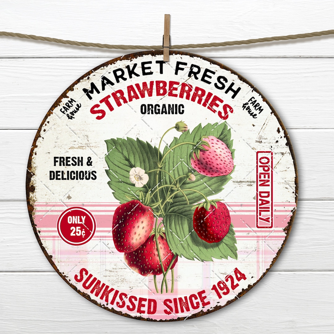 Farmhouse Strawberry Circle Sublimation Round Door Hanger Design DIY ...