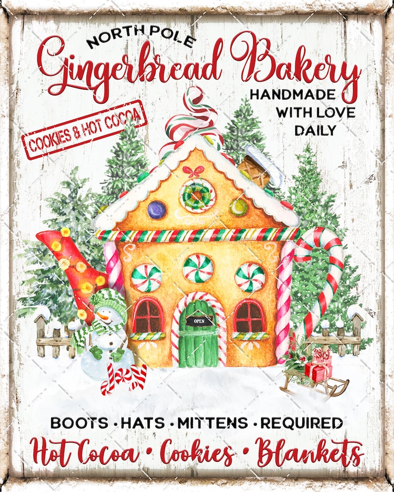 North Pole Gingerbread Bakery House Christmas Sweets Snowman Etsy