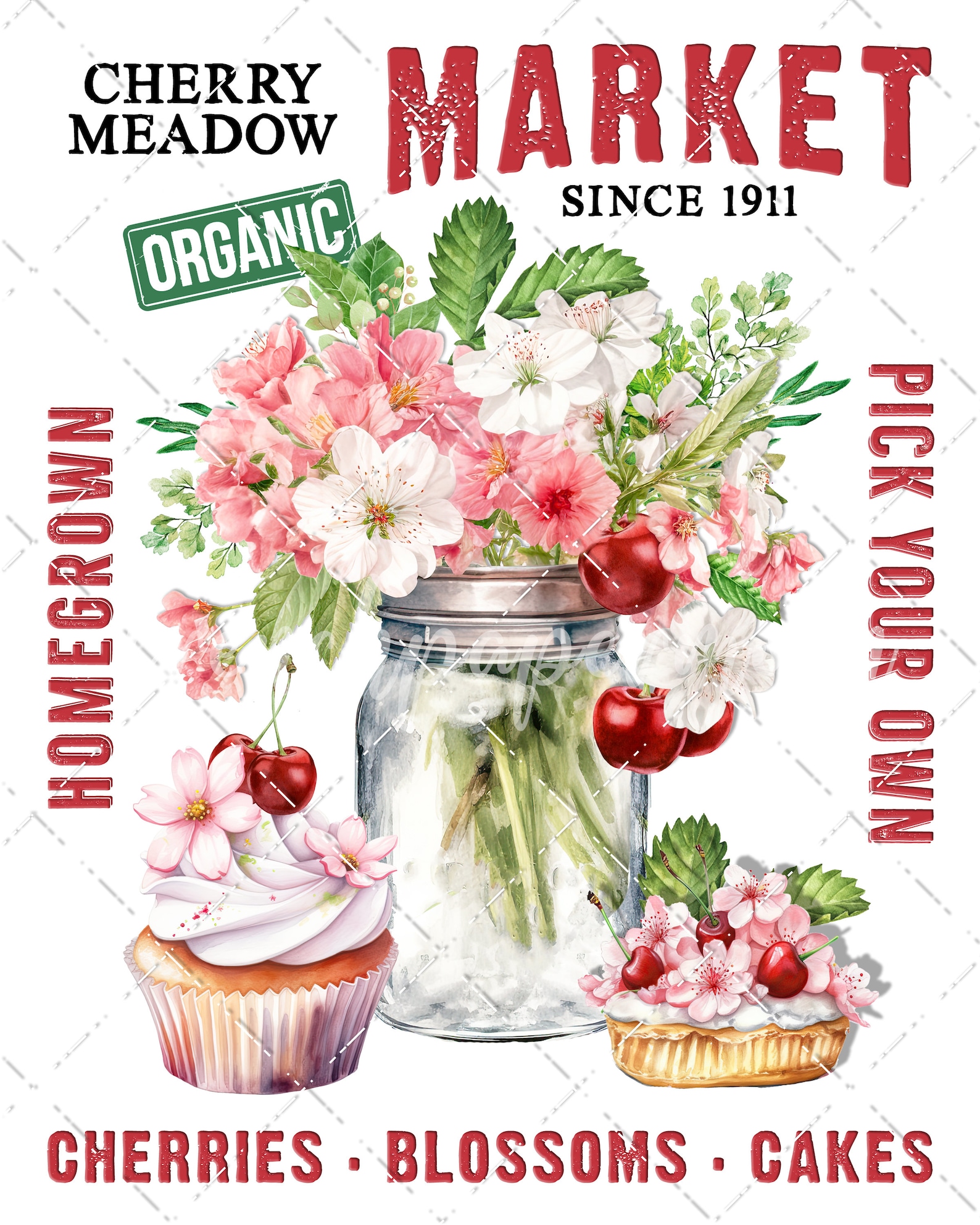 Cherry Market Farm Fresh Cherries Flowers Mason Jar Sakura DIY Sign ...