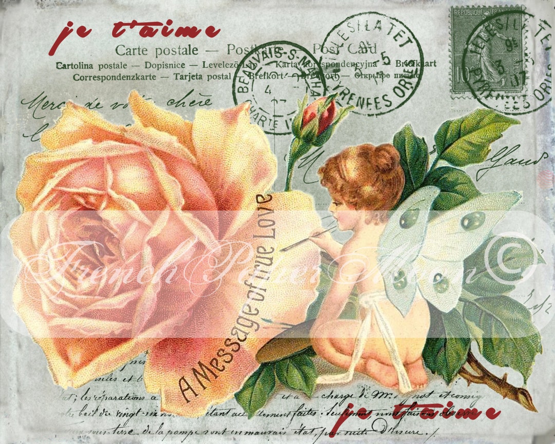 Shabby Vintage Valentine, Fairy, French Digital Postcard, Old Fashioned ...